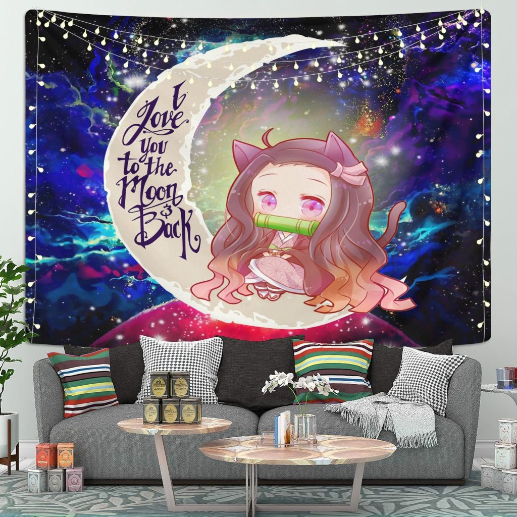 Nezuko Demon Slayer Moon And Black Galaxy Tapestry - Demon Slayer Stuff